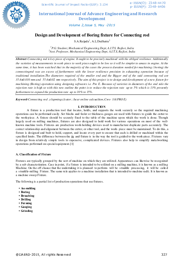 (PDF) Design and Development of Boring Fixture for Connecting Rod