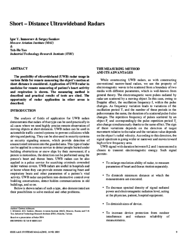 (PDF) Short-distance ultra wideband radars