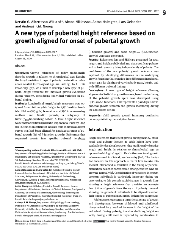 (PDF) A new type of pubertal height reference based on growth aligned ...