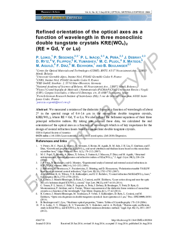 (PDF) Refined Orientation of the Optical Axes as a Function of ...