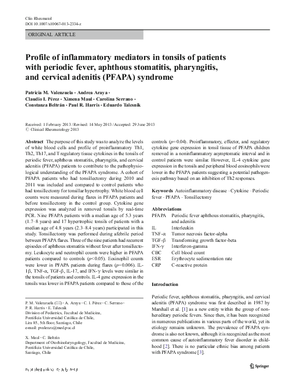 (PDF) Profile of inflammatory mediators in tonsils of patients with ...