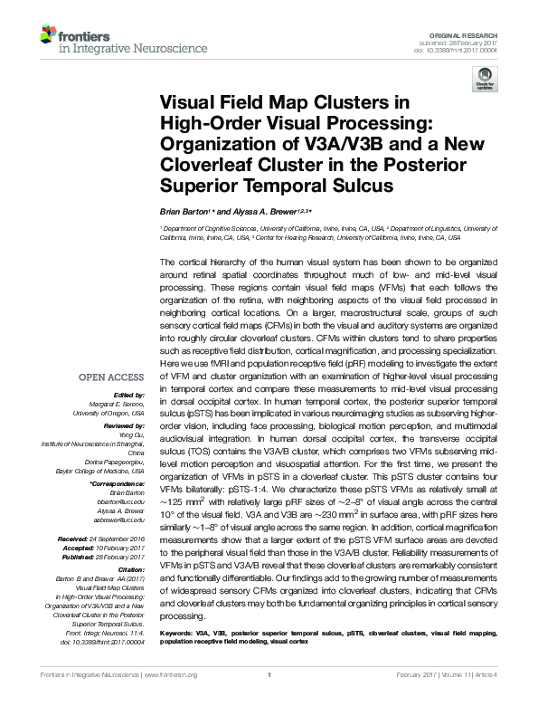 (PDF) Visual Field Map Clusters in High-Order Visual Processing ...
