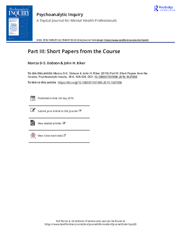 (PDF) Part III: Short Papers from the Course