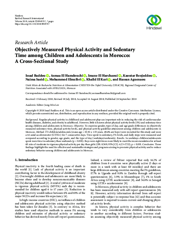 (PDF) Objectively Measured Physical Activity and Sedentary Time among Children and Adolescents ...