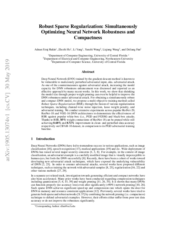 (PDF) Robust Sparse Regularization: Simultaneously Optimizing Neural Network Robustness and ...