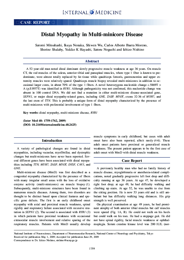 (PDF) Distal Myopathy in Multi-minicore Disease