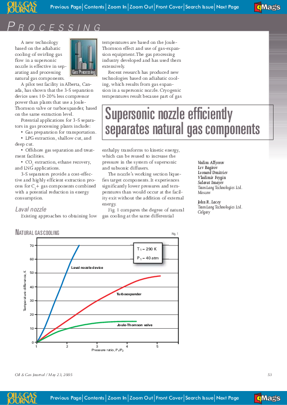 (PDF) Supersonic nozzle efficiently separates natural gas components