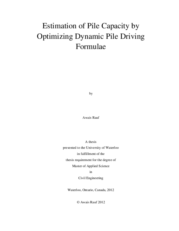 (PDF) Estimation of Pile Capacity by Optimizing Dynamic Pile Driving ...