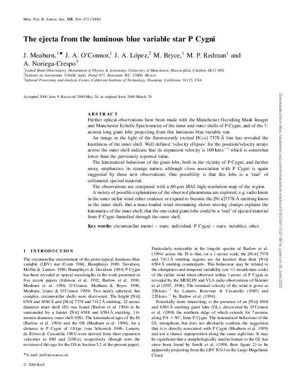 (PDF) The ejecta from the luminous blue variable star P Cygni
