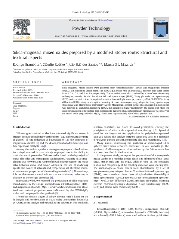 (PDF) Silica-Magnesia Oxides via Modified Stöber Method
