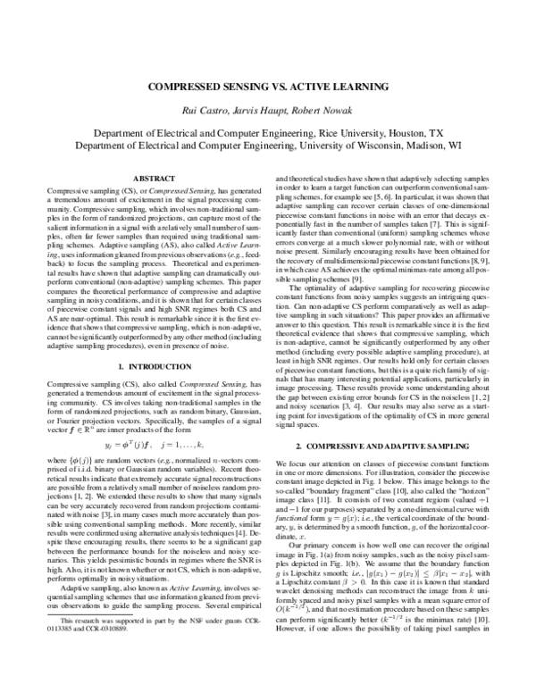 (PDF) Compressed Sensing Vs. Active Learning