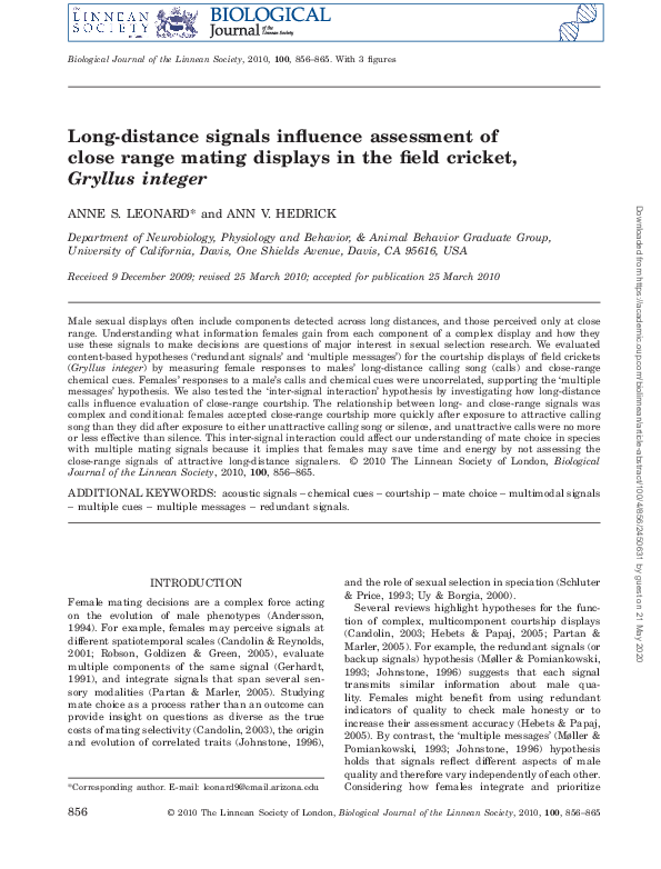 (PDF) Long-distance signals influence assessment of close range mating ...