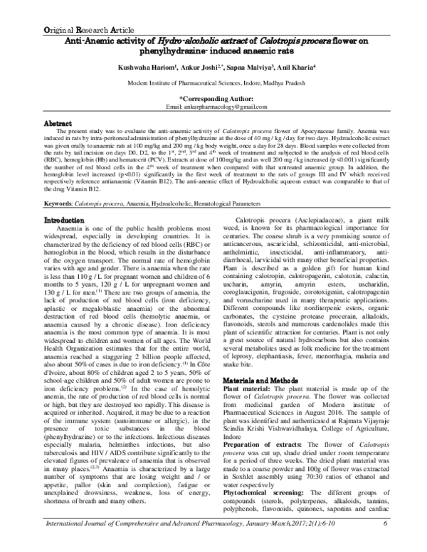 (PDF) Anti-Anemic activity of Hydro-alcoholic extract of Calotropis ...