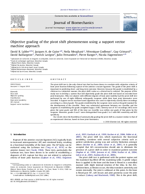 (PDF) Objective grading of the pivot shift phenomenon using a support ...