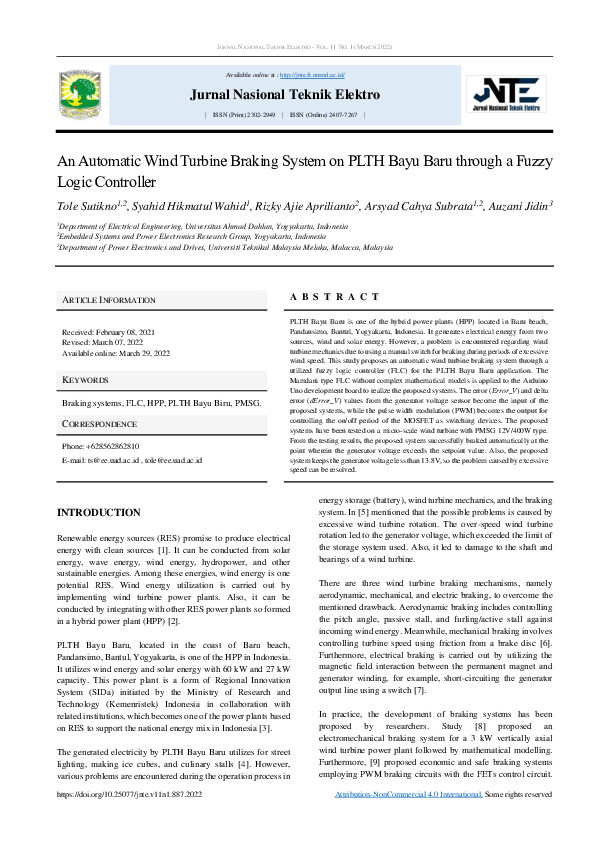 (PDF) An Automatic Wind Turbine Braking System on PLTH Bayu Baru ...