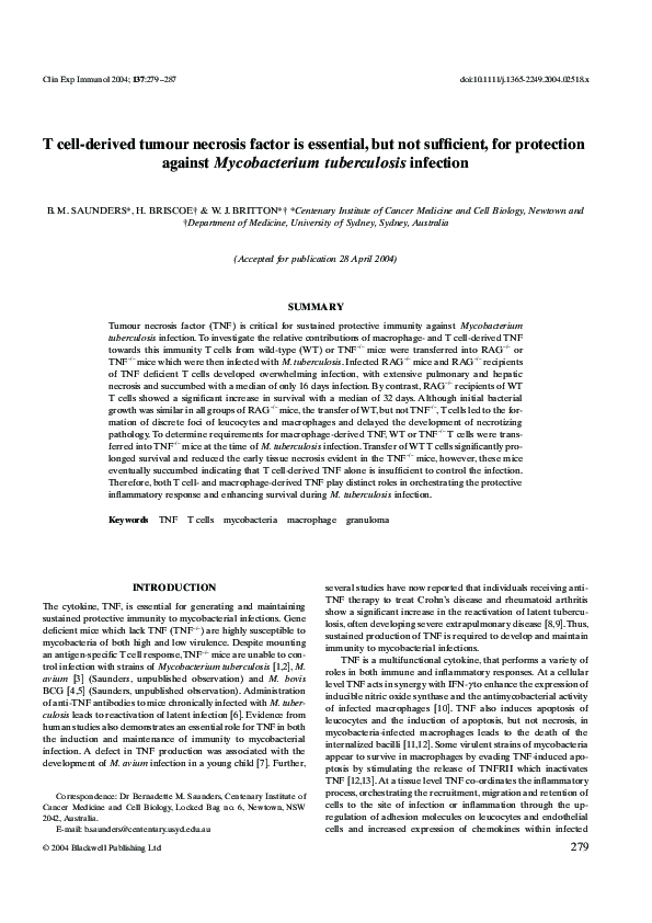 (PDF) T cell-derived tumour necrosis factor is essential, but not ...
