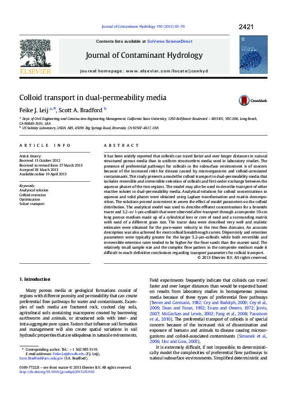 (PDF) Colloid transport in dual-permeability media