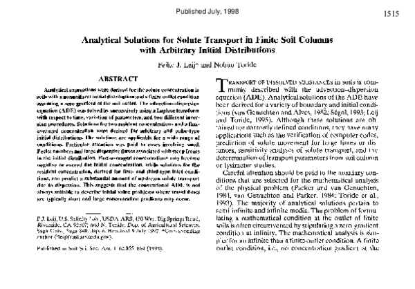 (PDF) Analytical Solutions for Solute Transport in Finite Soil Columns ...