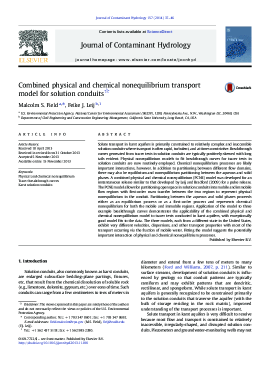 (PDF) Combined physical and chemical nonequilibrium transport model for ...
