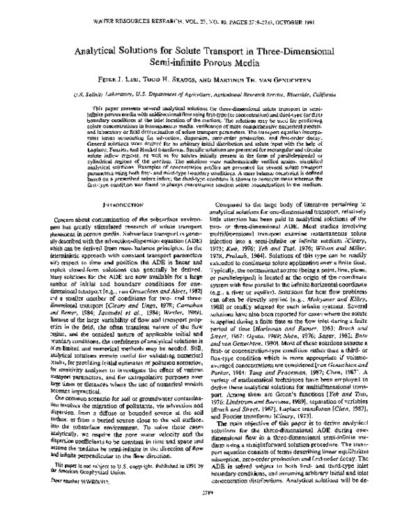 (PDF) Analytical solutions for solute transport in three-dimensional ...