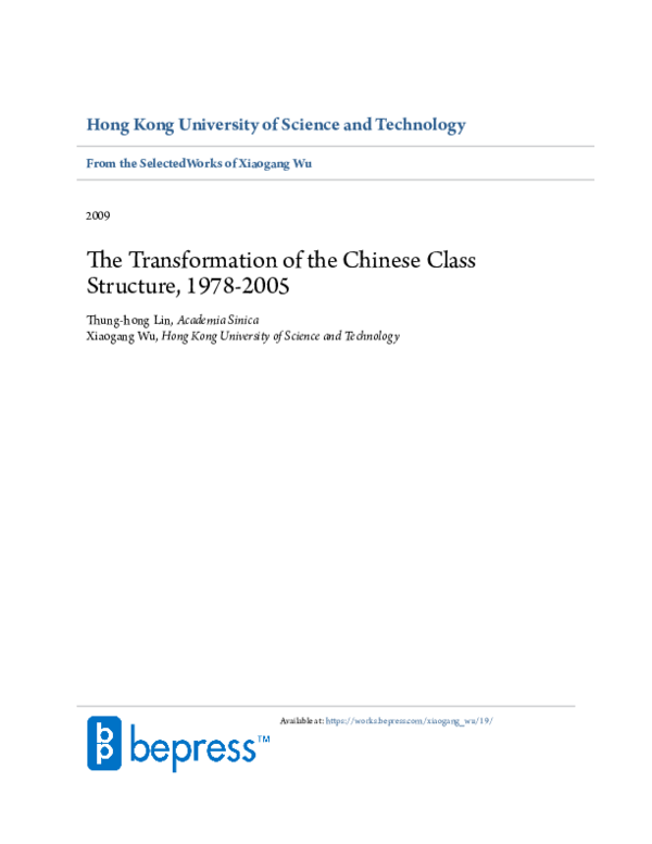 (PDF) The Transformation Of The Chinese Class Structure, 1978–2005