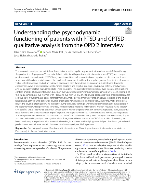 (PDF) Understanding the psychodynamic functioning of patients with PTSD ...