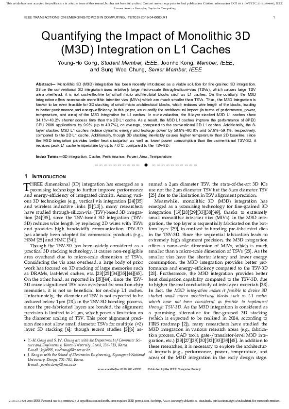 (PDF) Quantifying the Impact of Monolithic 3D (M3D) Integration on L1 ...