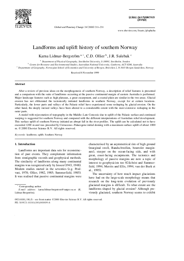(PDF) Landforms and uplift history of southern Norway
