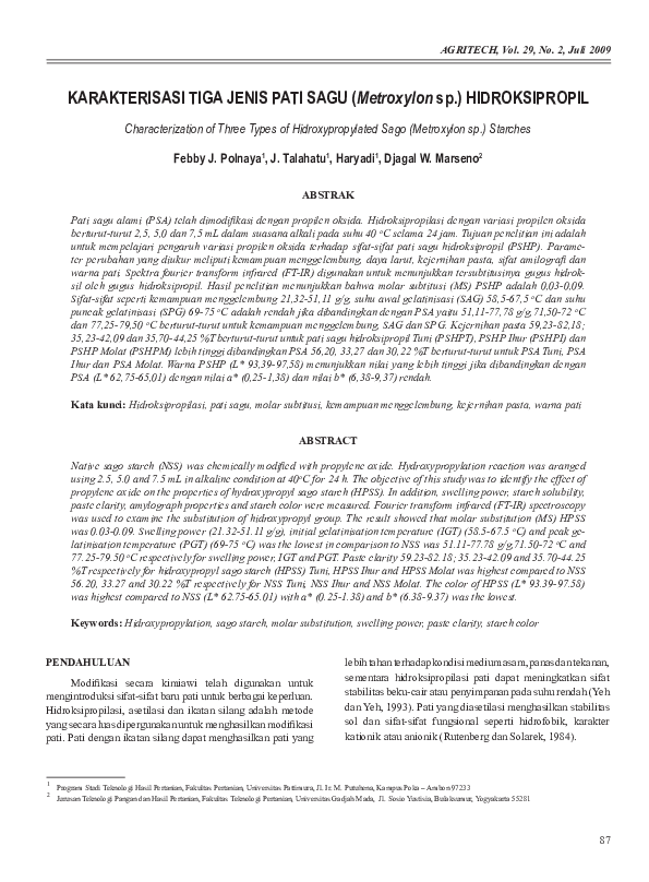 (PDF) KARAKTERISASI TIGA JENIS PATI SAGU (Metroxylon sp ...