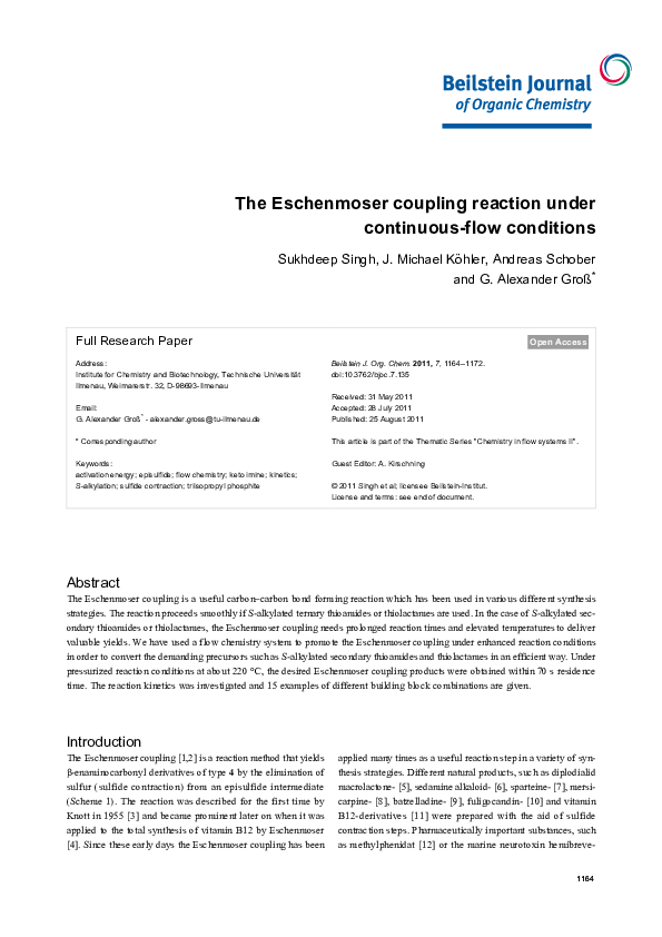 (PDF) The Eschenmoser coupling reaction under continuous-flow conditions