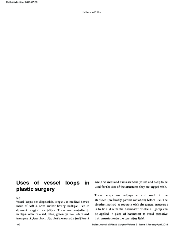(PDF) Uses of vessel loops in plastic surgery