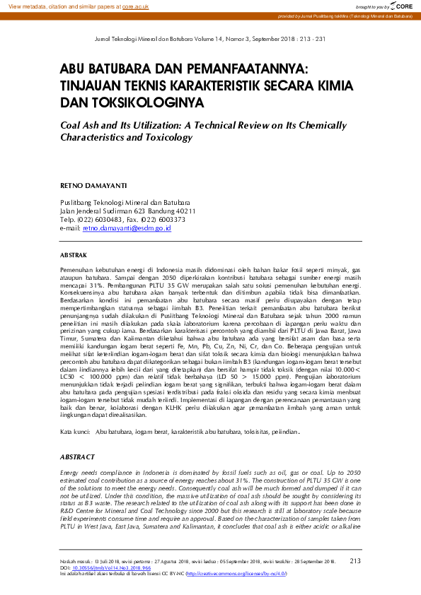 (PDF) Abu batubara dan pemanfaatannya: Tinjauan teknis karakteristik ...