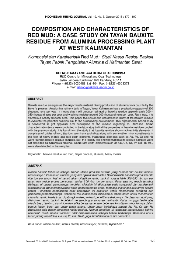 (PDF) Composition and characteristics of red mud: A case study on Tayan ...