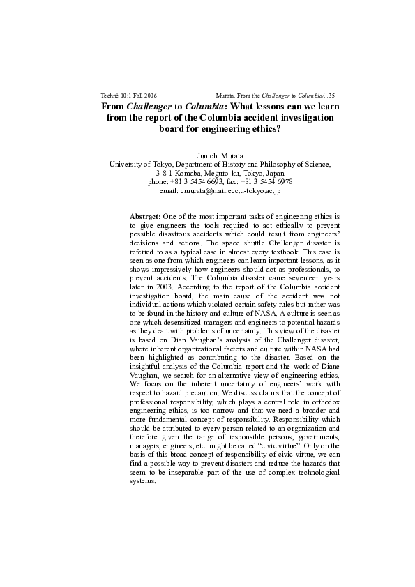 (PDF) From Challenger to Columbia: What lessons can we learn from the ...