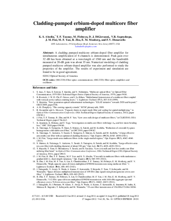 (PDF) Cladding-pumped erbium-doped multicore fiber amplifier
