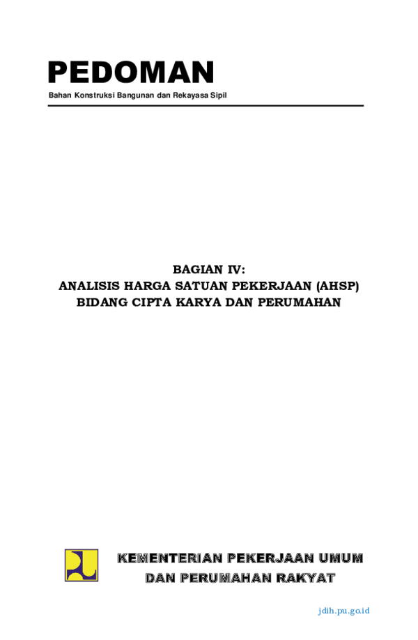 (PDF) Bagian IV AHSP Bidang CiptaKarya - PERMENPU NO.1 Tahun 2022