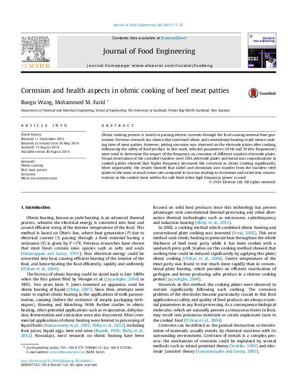 (PDF) Corrosion and health aspects in ohmic cooking of beef meat patties
