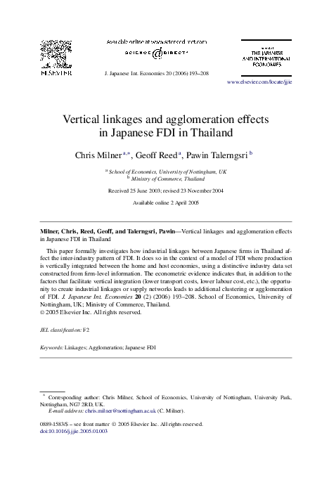 (PDF) Vertical linkages and agglomeration effects in Japanese FDI in ...