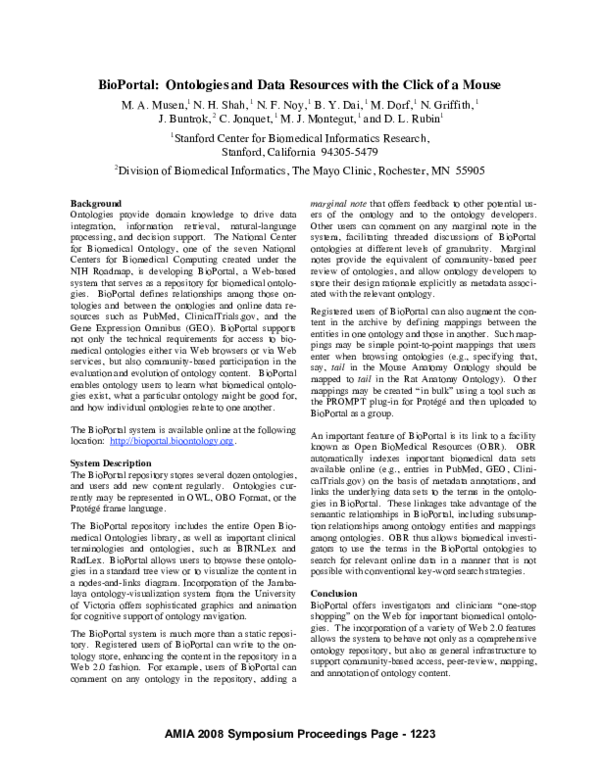 (PDF) BioPortal: ontologies and data resources with the click of a mouse