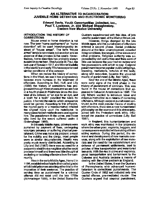 (PDF) An Alternative To Incarceration: Juvenile Home Detention and ...