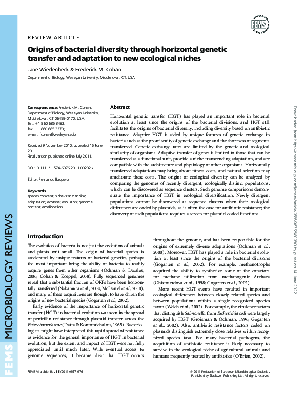 (PDF) Origins of bacterial diversity through horizontal genetic ...
