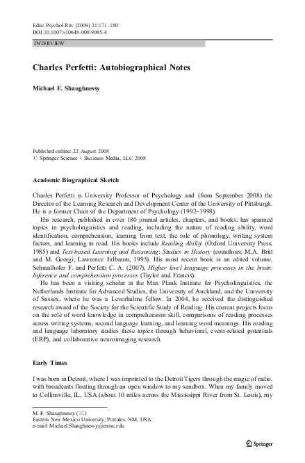 (PDF) Charles Perfetti: Autobiographical Notes
