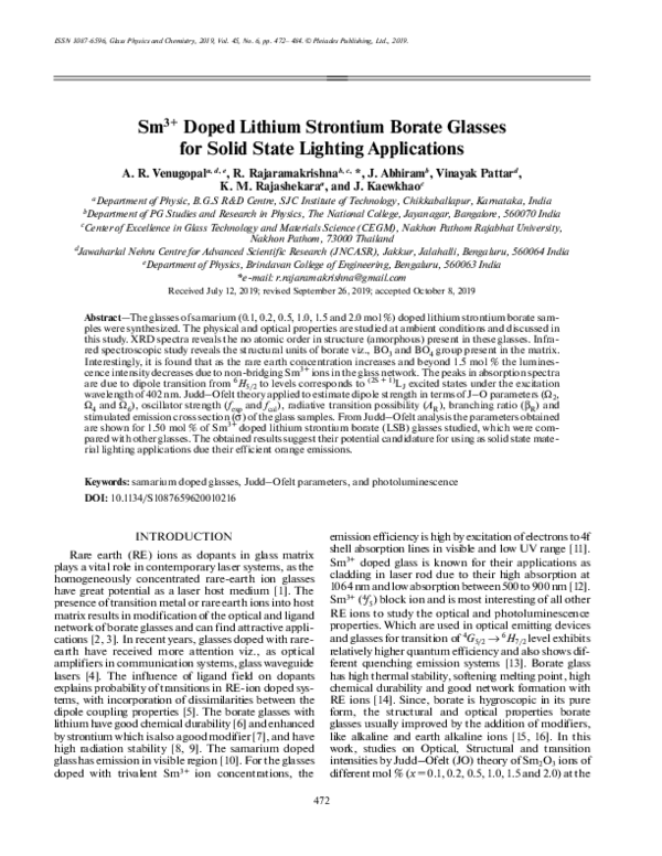 (PDF) Sm3+ Doped Lithium Strontium Borate Glasses for Solid State ...