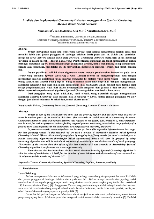 (PDF) Analisis Dan Implementasi Community Detection Menggunakan Spectral Clustering Method Dalam ...