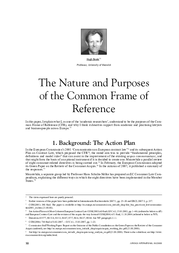 (PDF) The nature and purposes of the Common Frame of Reference | bubesh ...