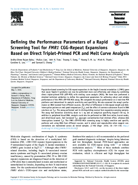 (PDF) Defining the Performance Parameters of a Rapid Screening Tool for FMR1 CGG-Repeat ...