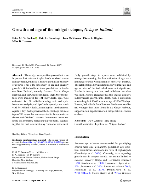 (PDF) Growth and age of the midget octopus, Octopus huttoni