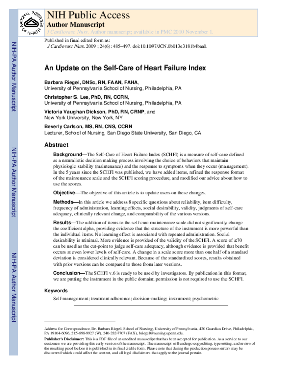 (PDF) An Update on the Self-care of Heart Failure Index