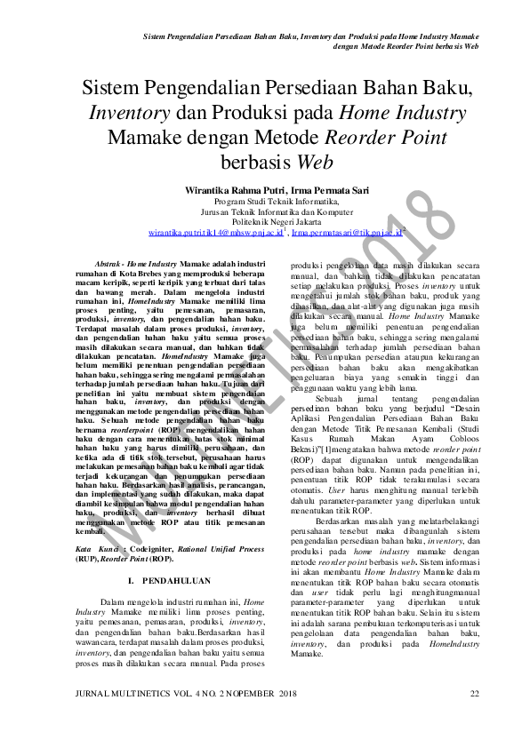 (PDF) Sistem Pengendalian Persediaan Bahan Baku, Inventory dan Produksi ...