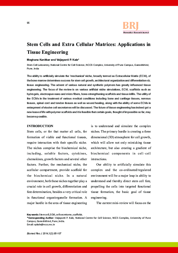 (PDF) Stem cells and extra cellular matrices: Applications in tissue engineering